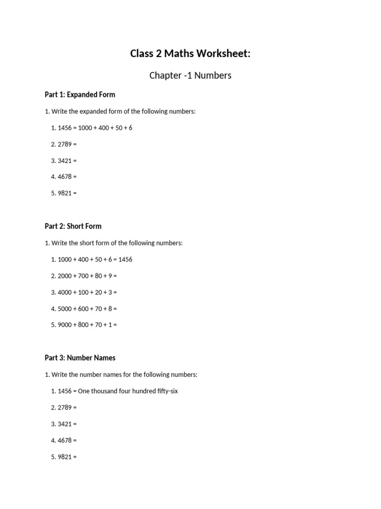 Class 2 Maths Worksheet | PDF