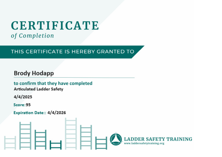 Brody Hodapp: Ar Culated Ladder Safety 4/4/2025 95 4/4/2026 | PDF