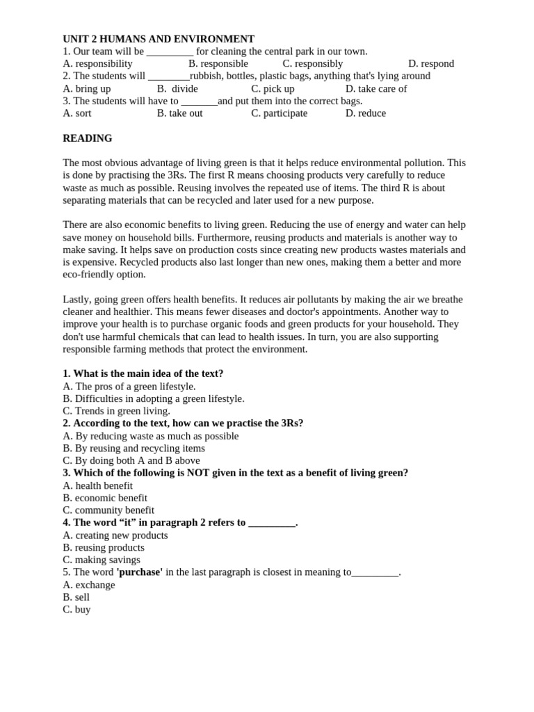 Unit 2 Humans and Environment SBT | PDF