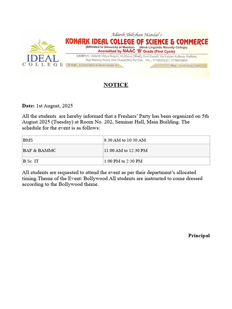 Freshers Party Notice | PDF