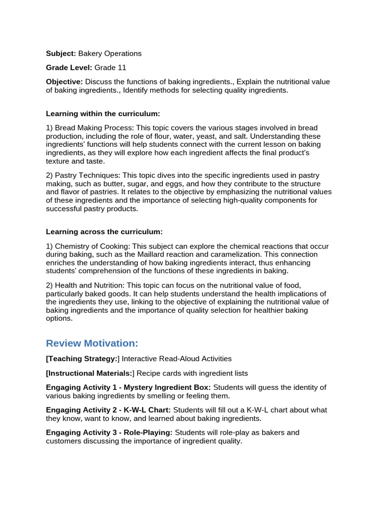 Bakery Operations Curriculum Guide | PDF | Baking | Breads