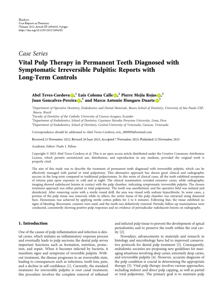 Vital Pulp Therapy for Irreversible Pulpitis | PDF | Medical ...
