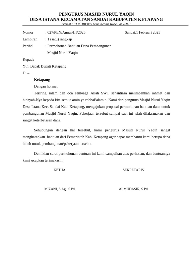 Proposal Kesra Masjid Nurulyaqin | PDF