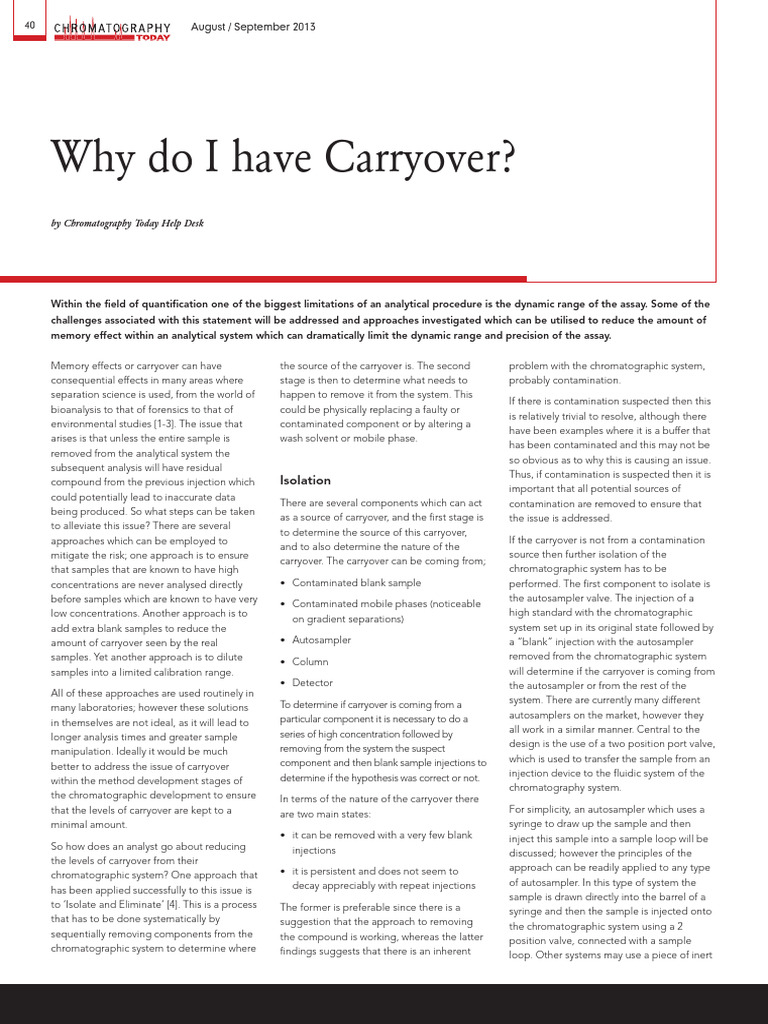 Why Do I Have Carryover | PDF | Chromatography | Elution