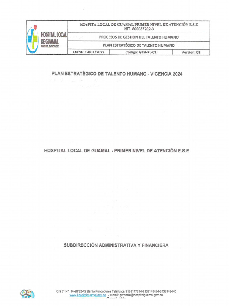 Gth-pl-01 Plan Estrategico de Talento Humano Firmado | PDF