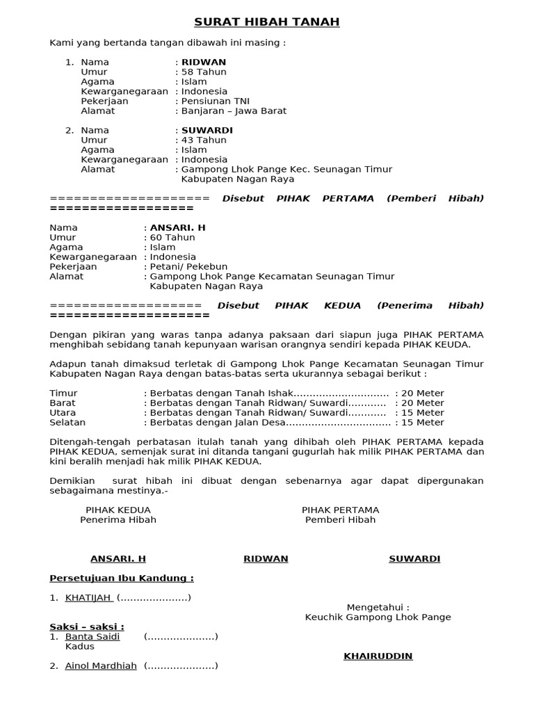 Surat Hibah Tanah Gampong Lhok Pange | PDF