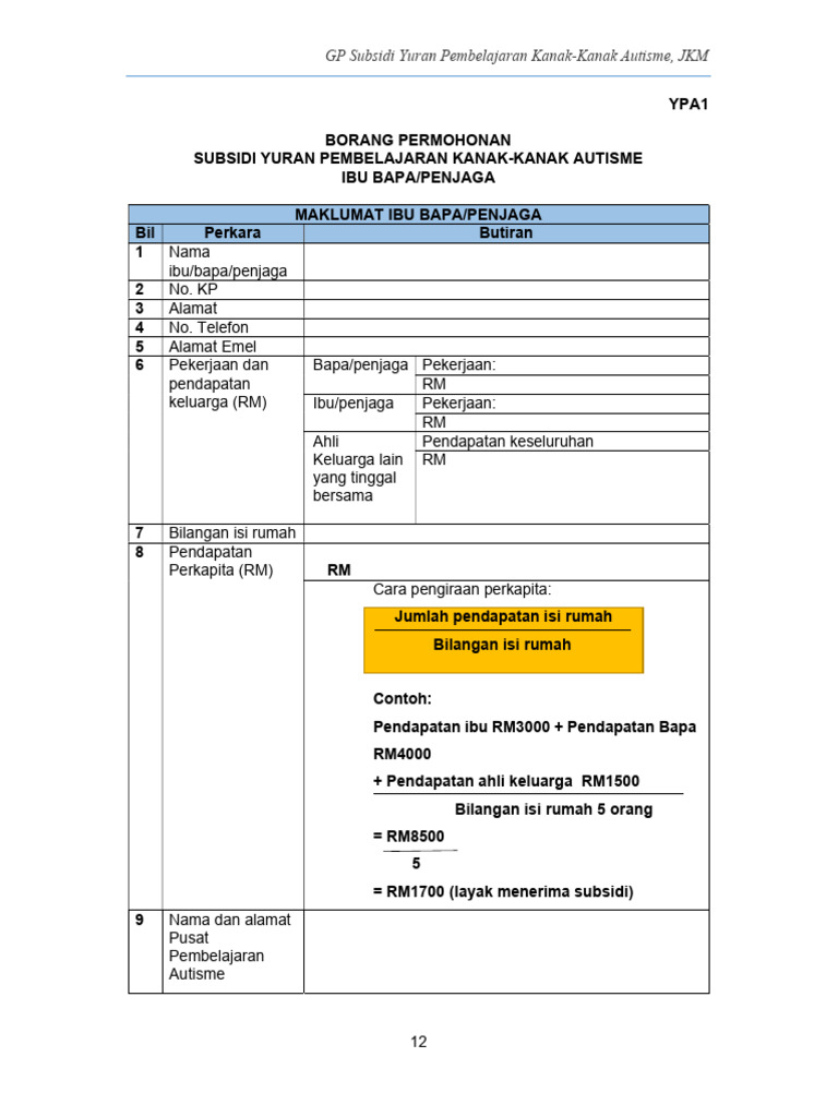 Borang Permohonan (Ibu Bapa) Subsidi Yuran Pembelajaran Kanak-Kanak ...