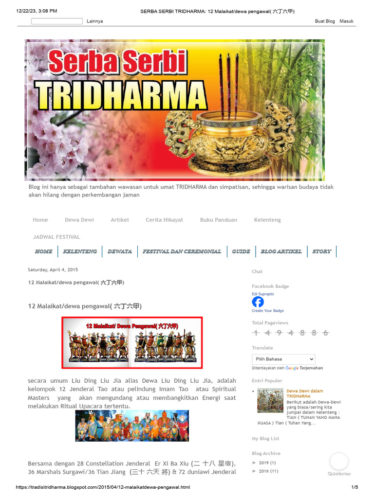 SERBA SERBI TRIDHARMA_ 12 Malaikat_dewa pengawal( 六丁六甲) | PDF