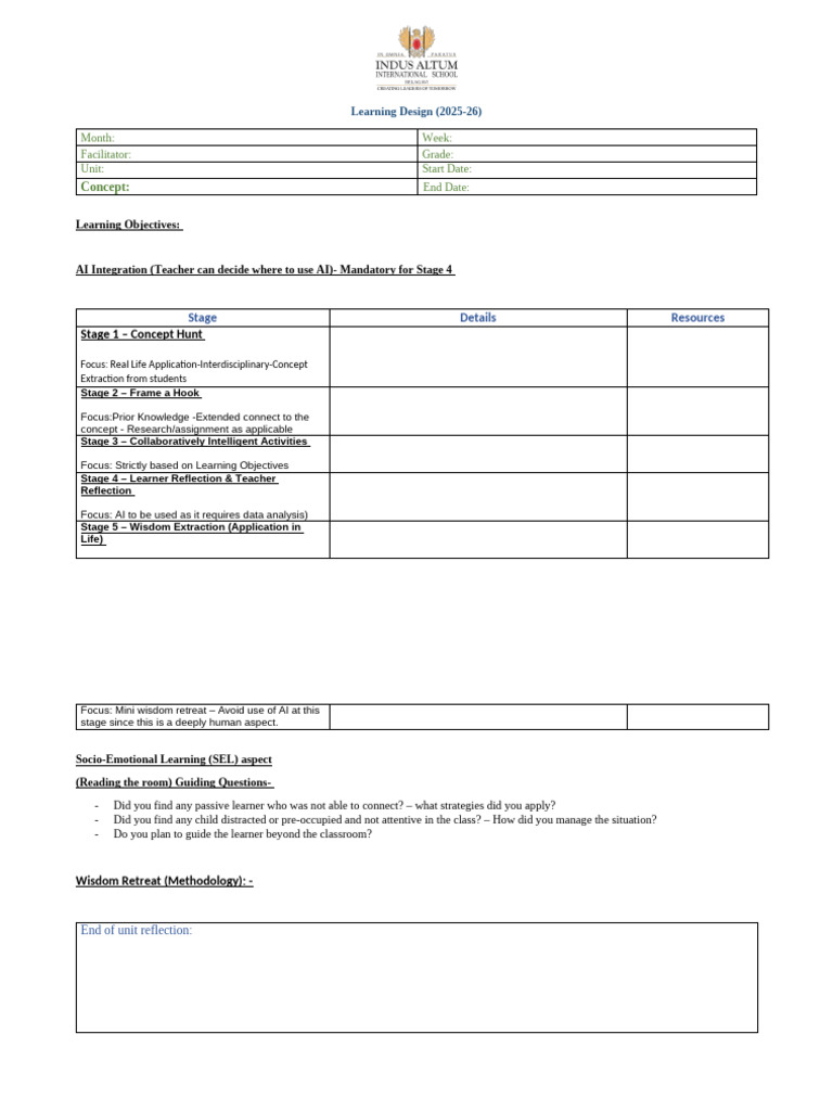 Learning Design Template 1 | PDF