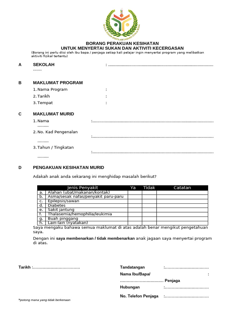 Borang Perakuan Kesihatan 2025 MSSD KM | PDF