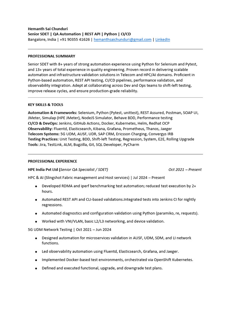 Hemanth SDET Resume | PDF | Systems Engineering | Computing