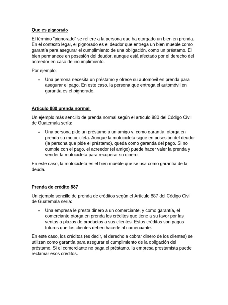 Ejemplos de Prenda en Derecho Civil | PDF | Pagos | Crédito