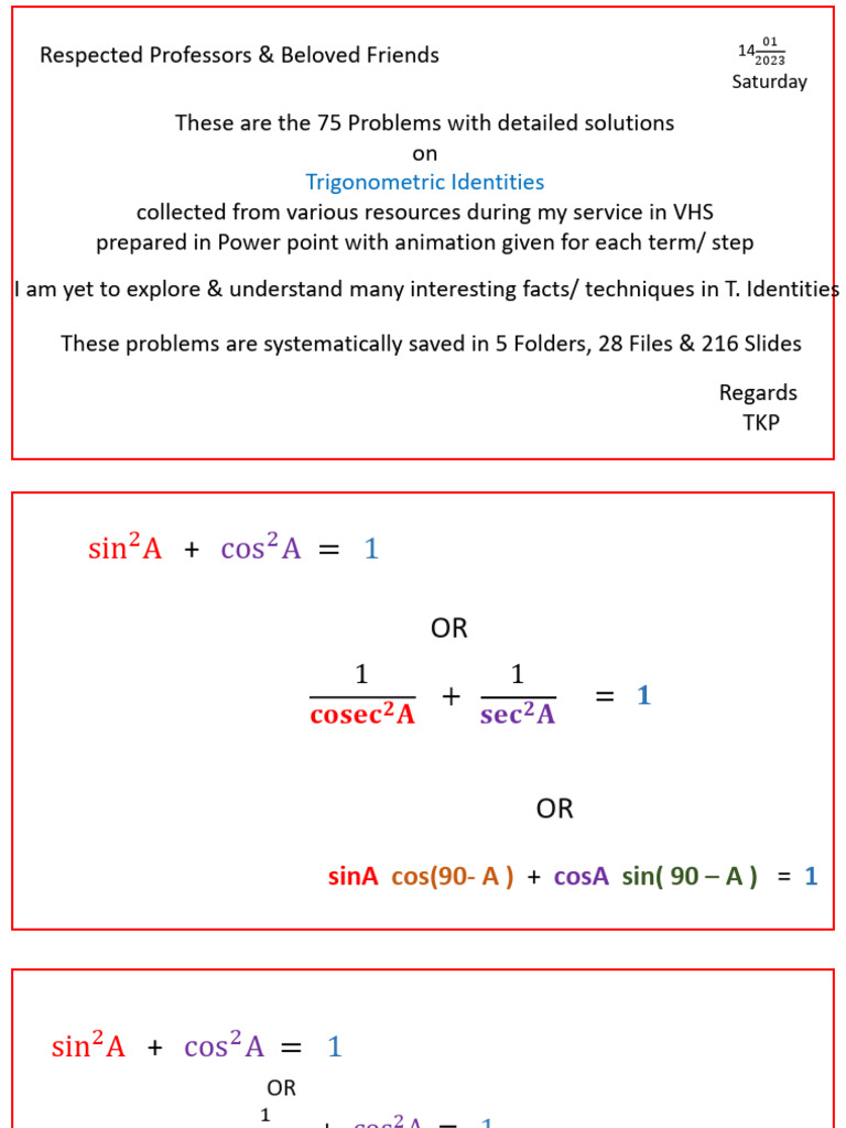 75 Trigonometric Identity Problems | PDF