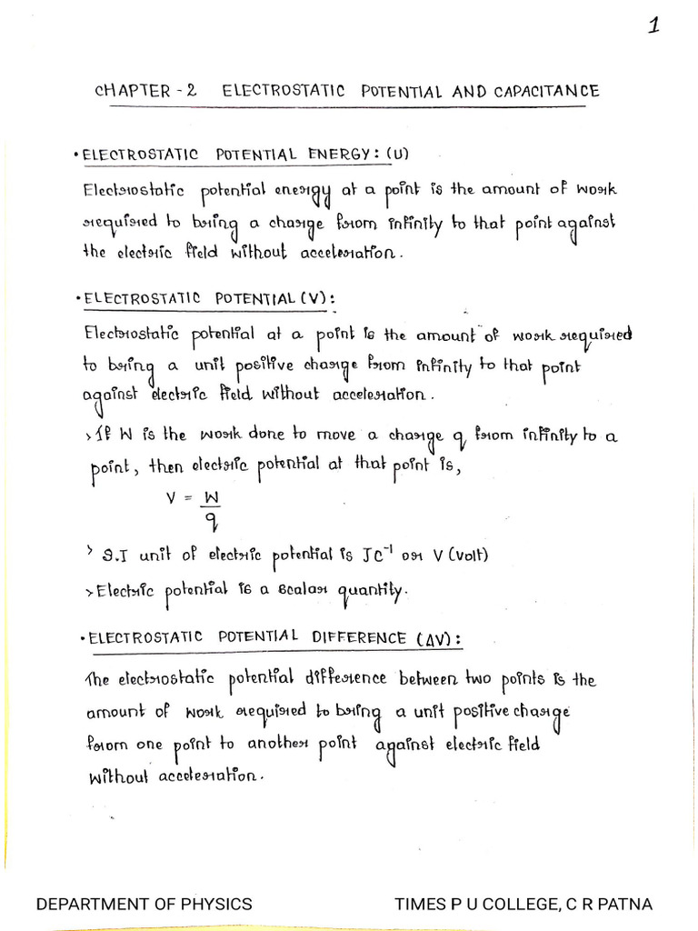 Chapter - 2, Electrostatic Potential and Capacitance | PDF