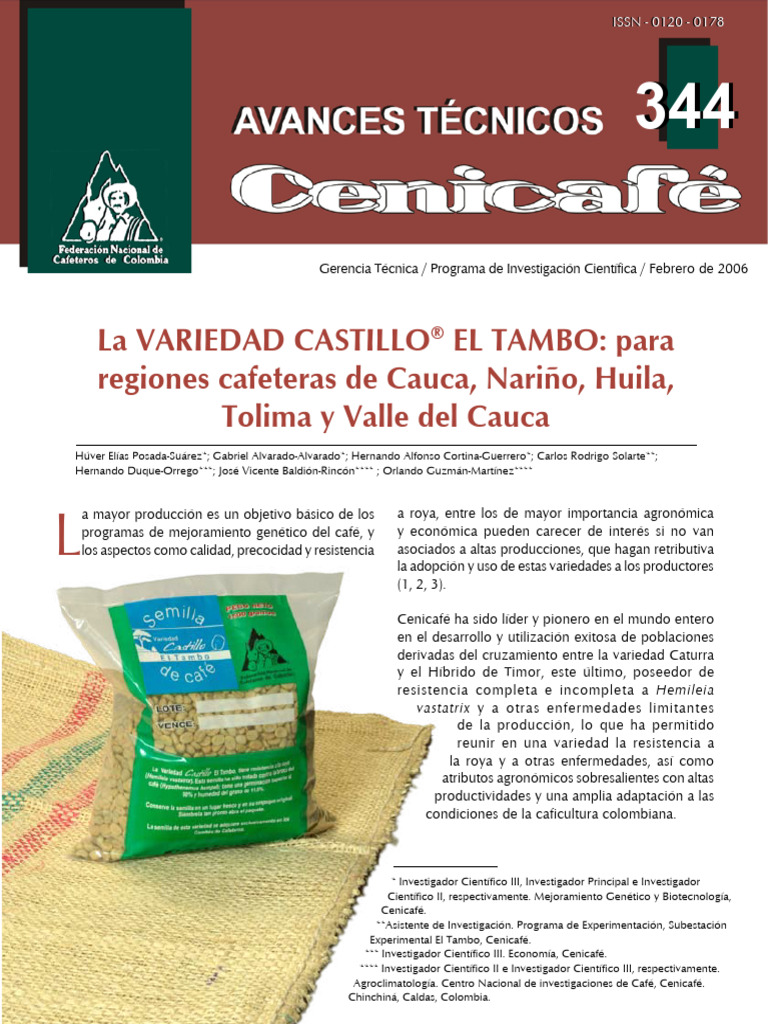 Variedad Castillo® El Tambo para Cafés Colombianos | PDF | café | Plaga ...