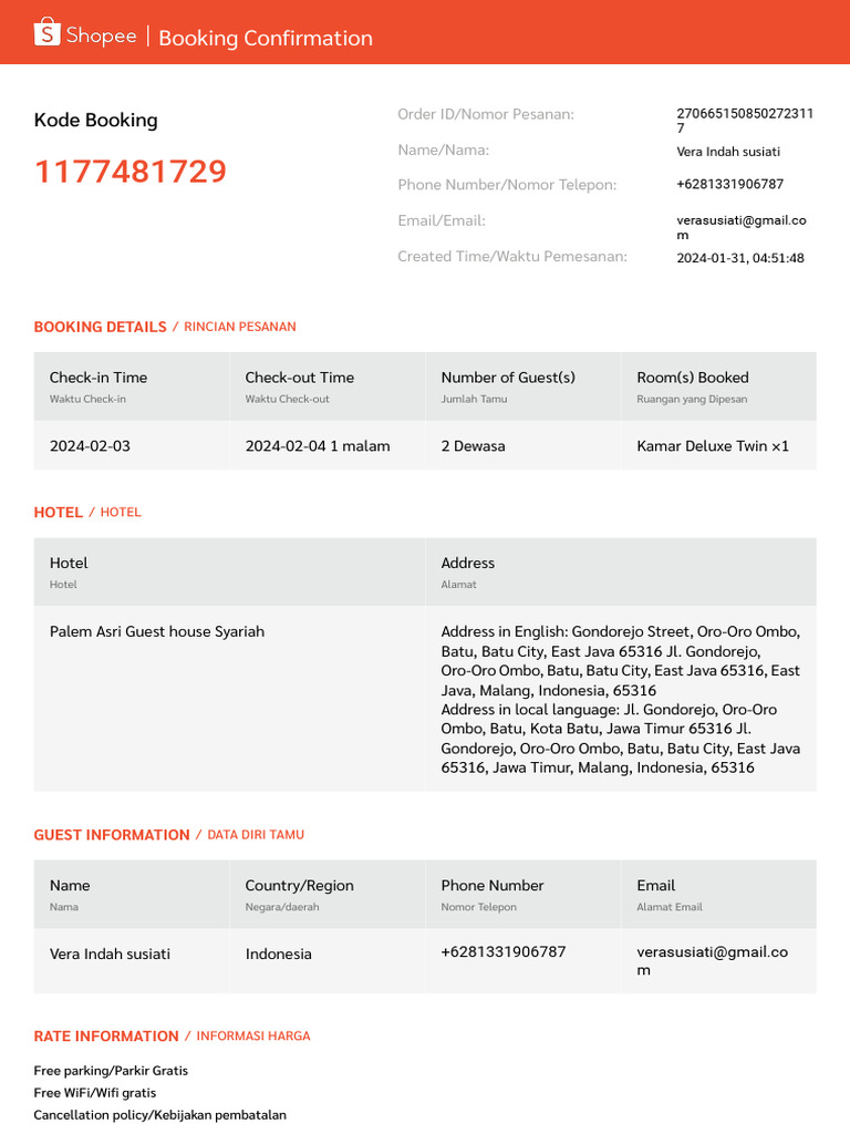 Booking Confirmation Details | PDF