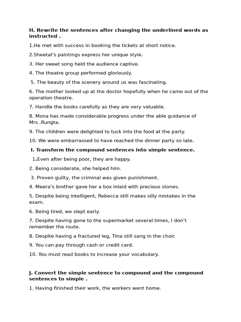 Class 8 Transformation of Sentences | PDF