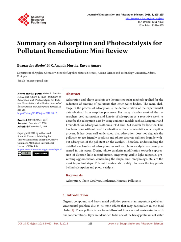 Summary On Adsorption and Photocatalysis For Pollutant Remediation ...