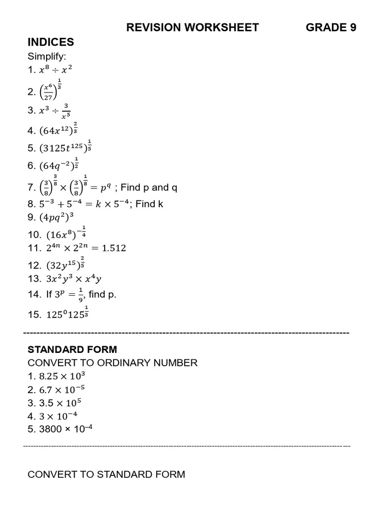 Year 9 Standard Form Revision Worksheet | PDF | Chess Openings | Chess