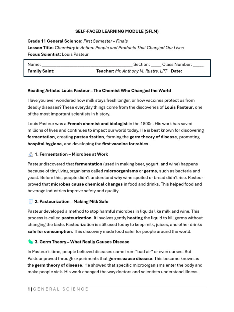 GS Q2 LE1 LC1 Activity | PDF | Louis Pasteur | Microorganism