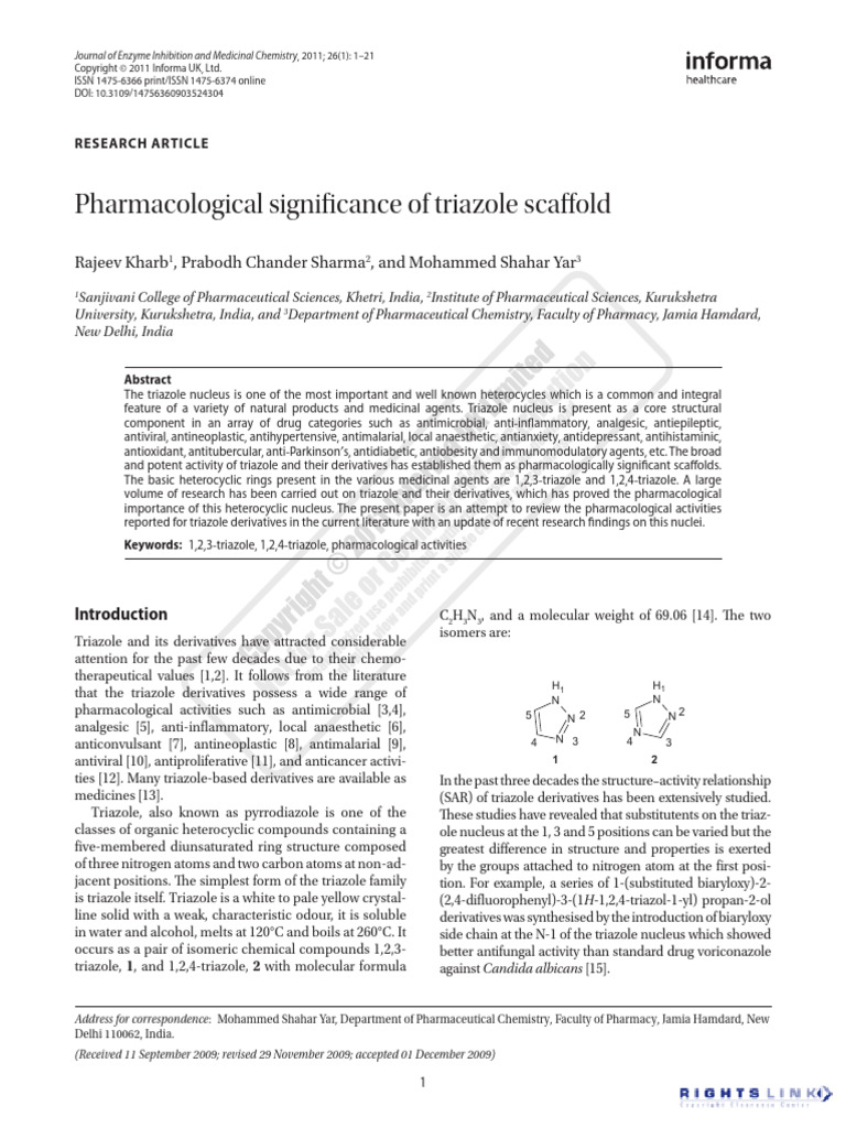 Pharmacological Importance of Triazole | PDF | Antimicrobial Resistance ...