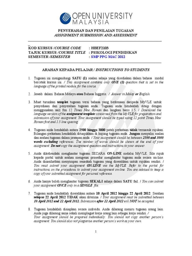 Assignment Lengkap Psikologi Pendidikan HBEF 2103 Mac 2012 | PDF