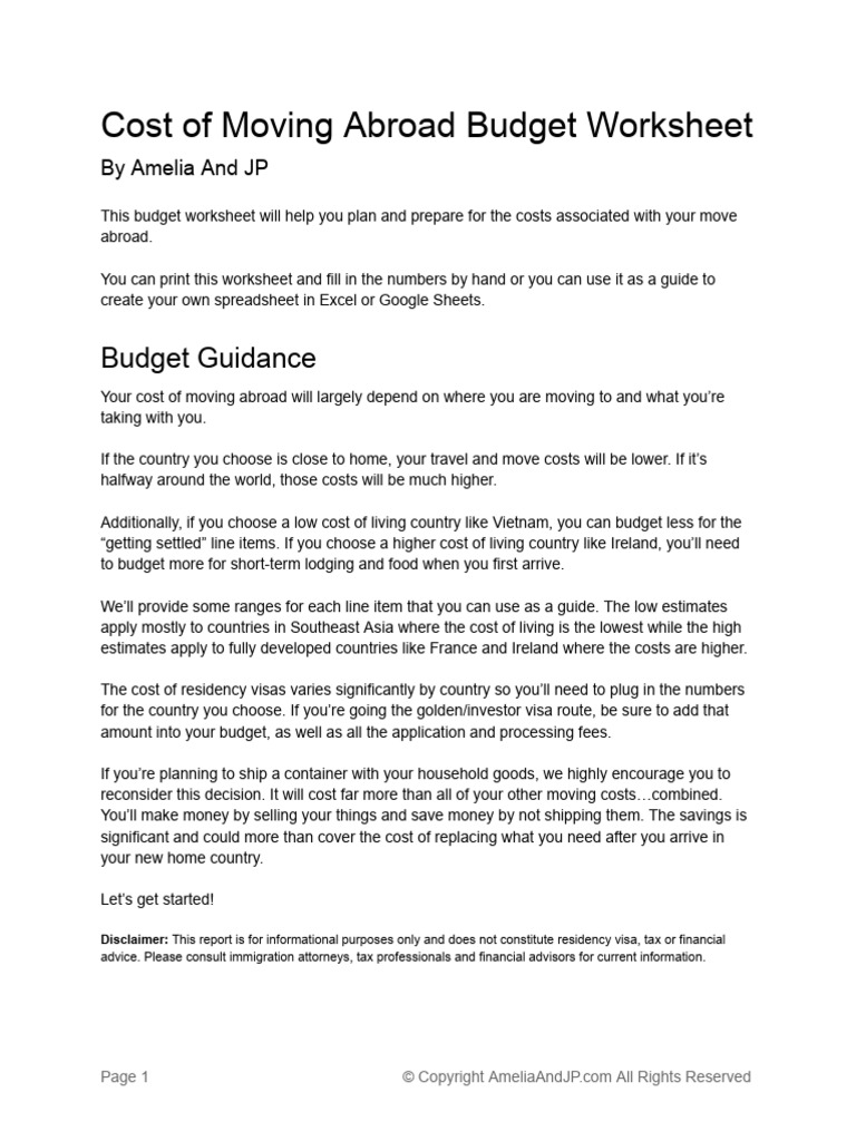 Moving Abroad Cost Breakdown Guide | PDF | Cost Of Living | Fee