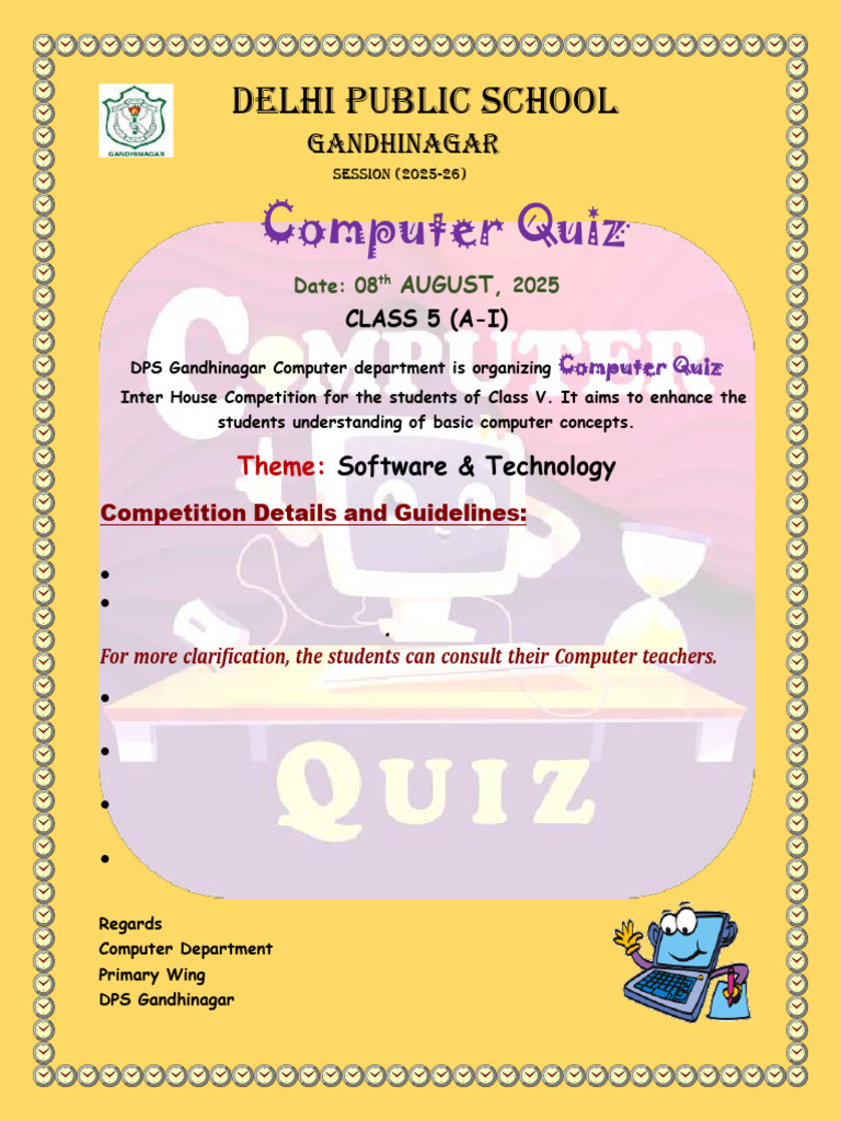 DPS Gandhinagar Class 5 Computer Quiz | PDF