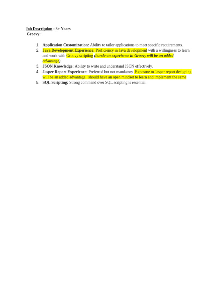 Groovy Developer Updated JD | PDF