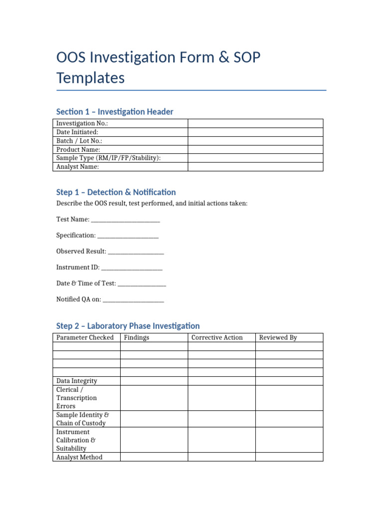 OOS Investigation Template | PDF
