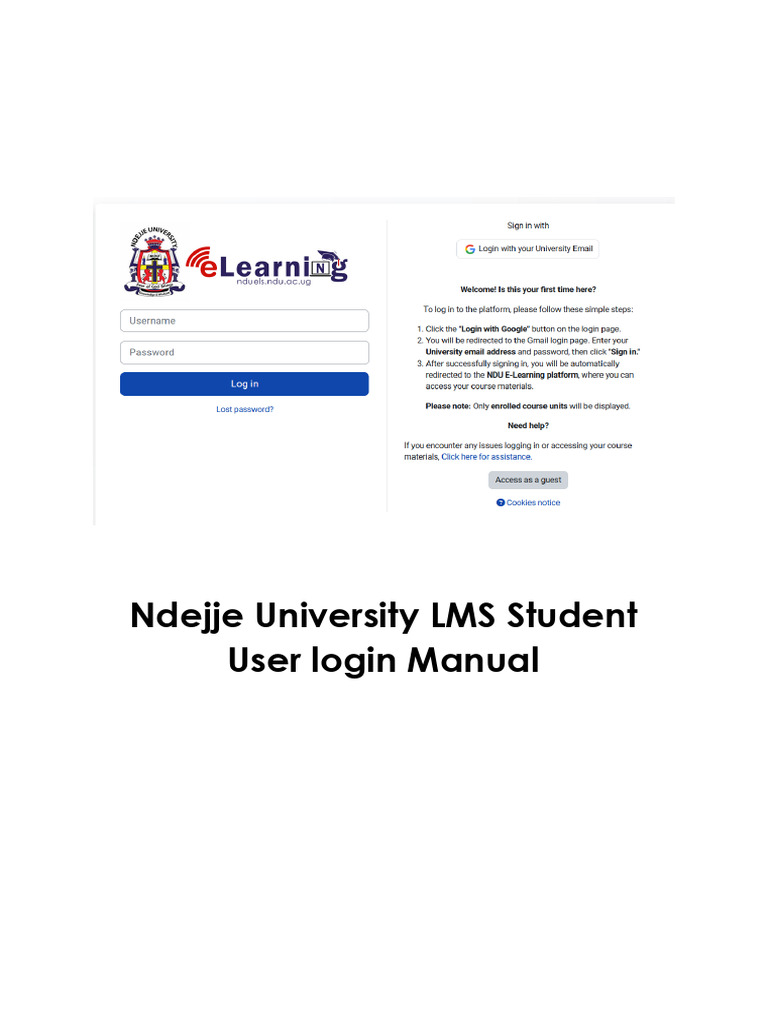 Ndejje University LMS Student User Login Manual | PDF