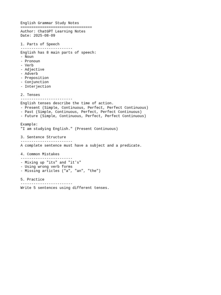 English Grammar Notes | PDF