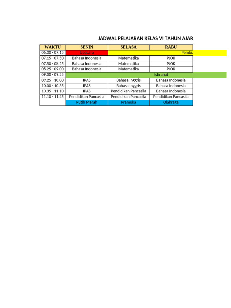 Jadwal Kelas 5 Ta 25-26 | PDF