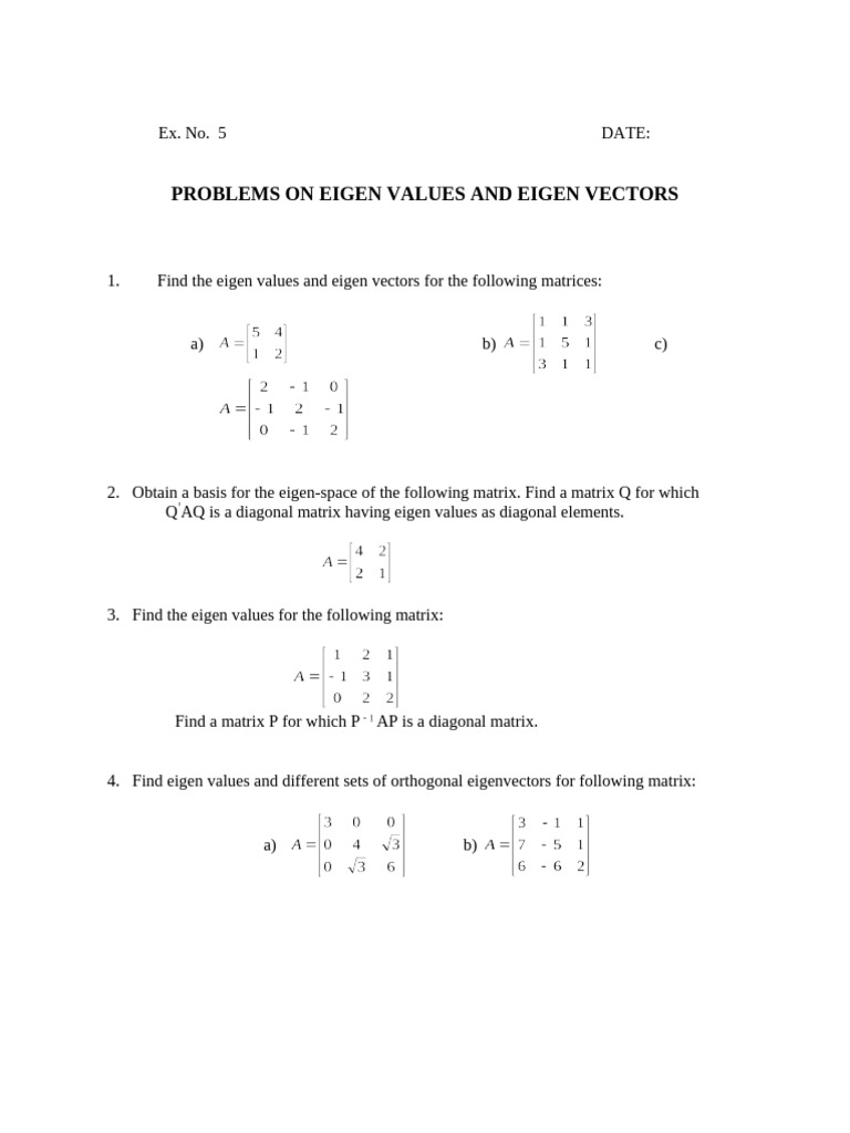 Problems On Eigen Values and Eigen Vectors | PDF