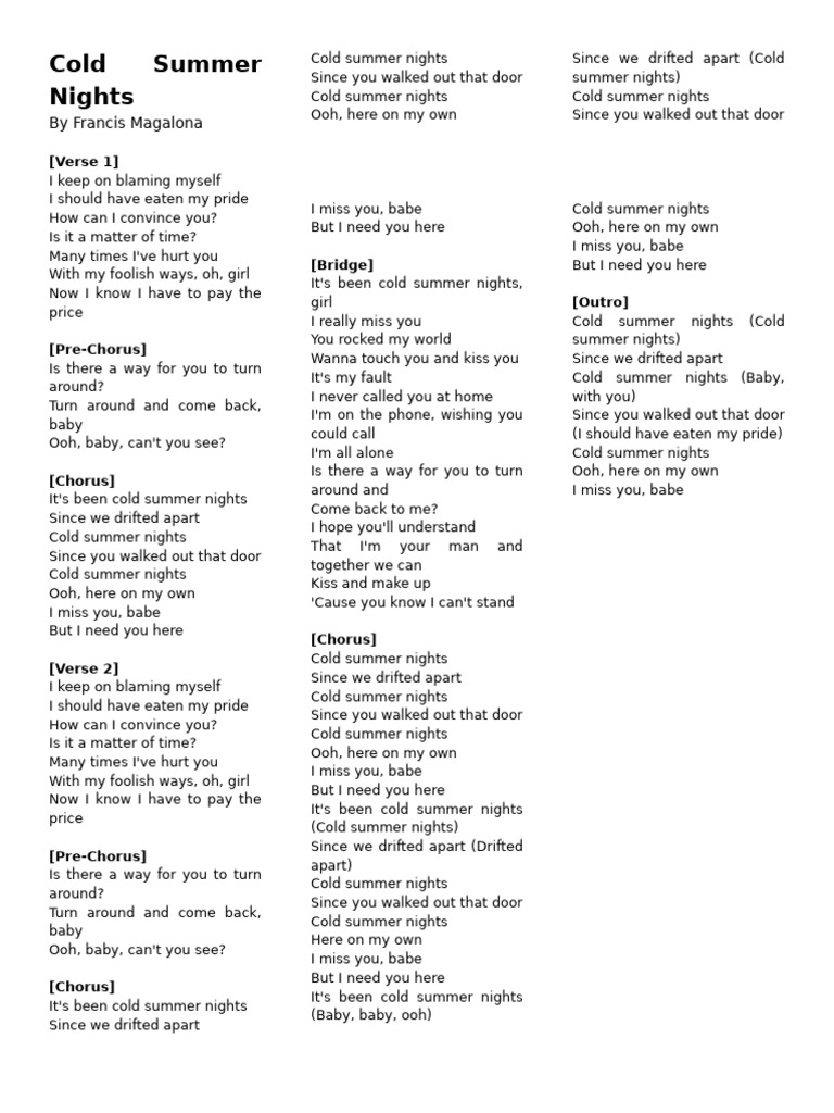 Cold Summer Nights Francism. | PDF | Song Structure | Songs