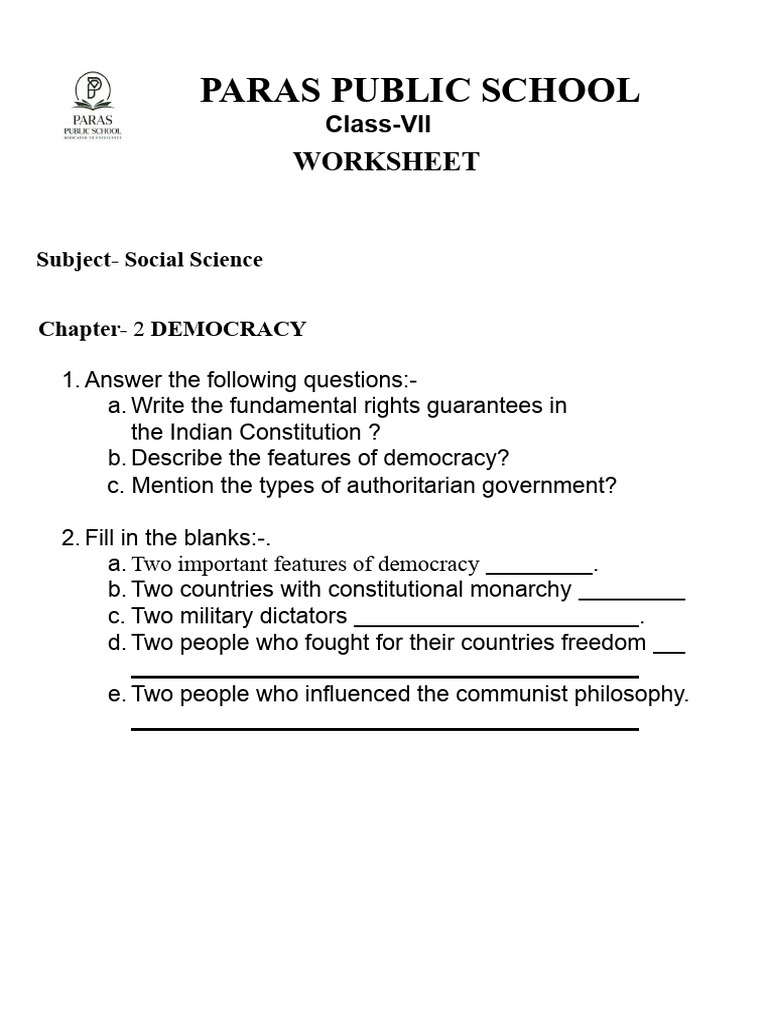 Class 7 Worksheet July | PDF