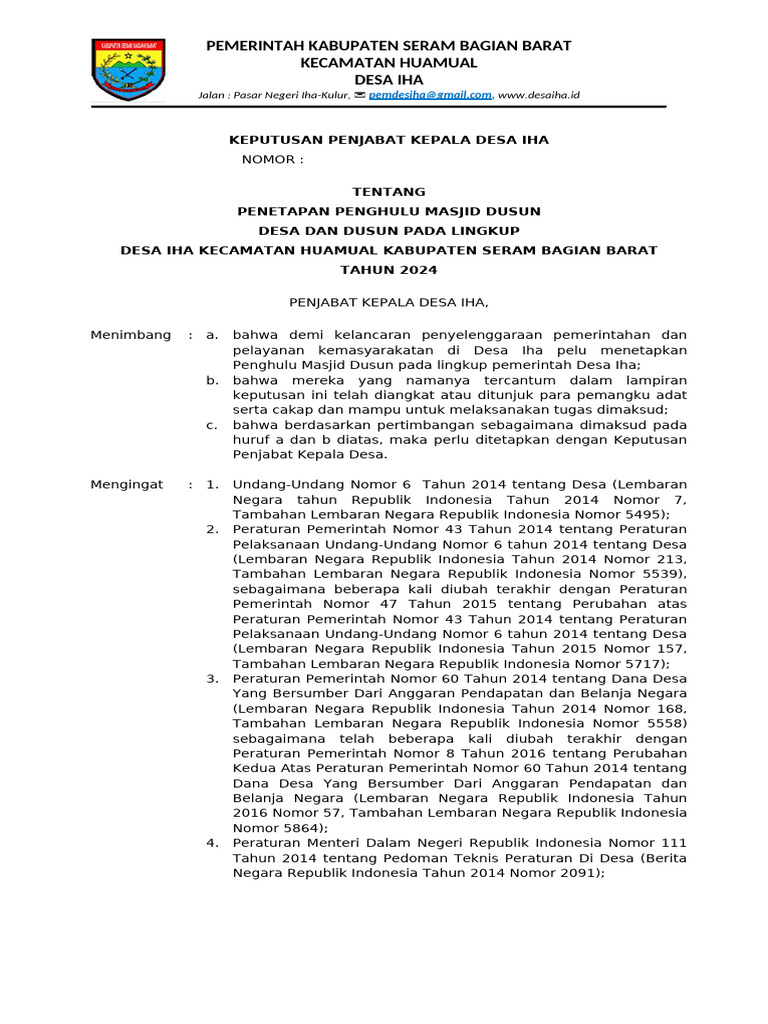 SK Penghulu Masjid Dusun | PDF