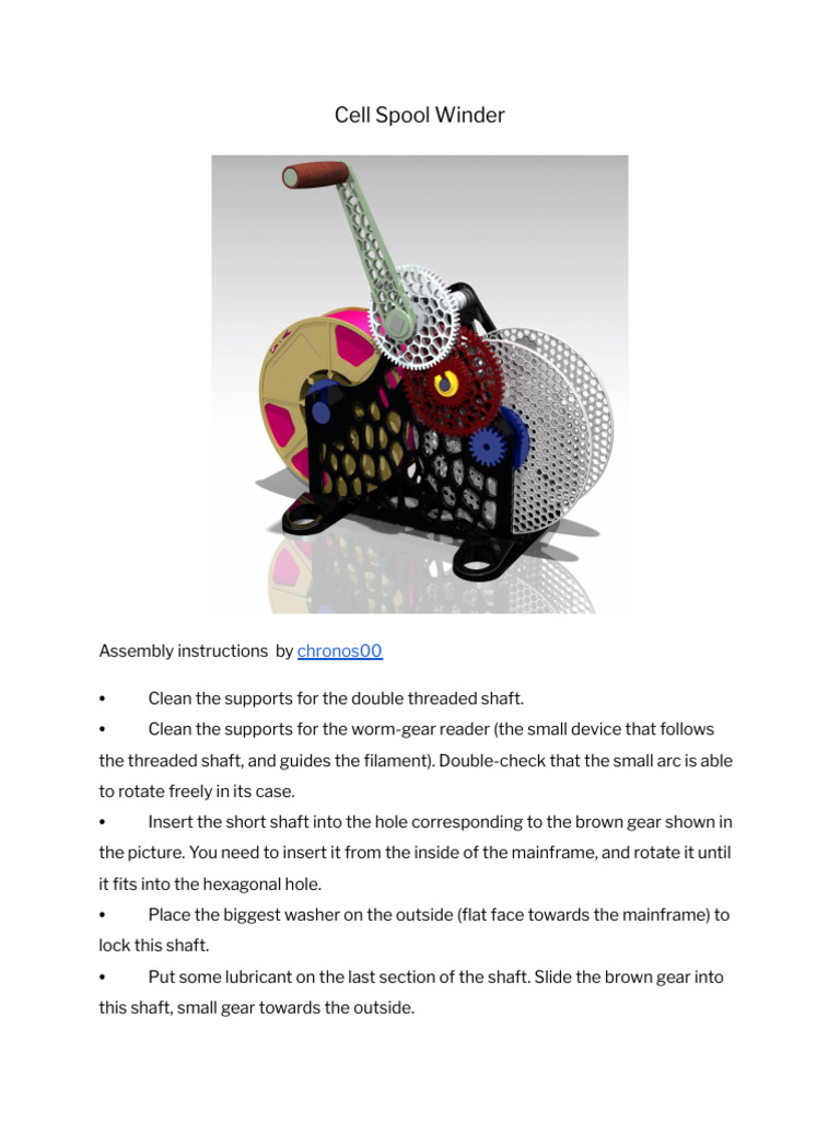 Cell Spool Winder - Assembly Instructions | PDF | Gear
