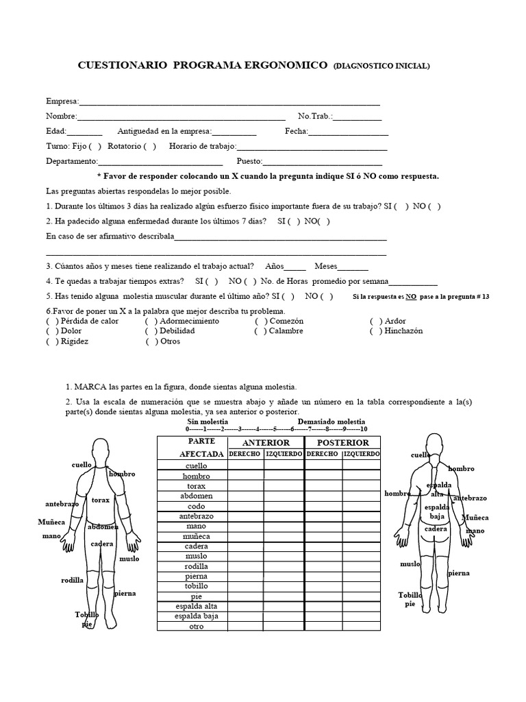 Cuestionario ERG FINAL ABC | PDF | Sistema musculoesquelético