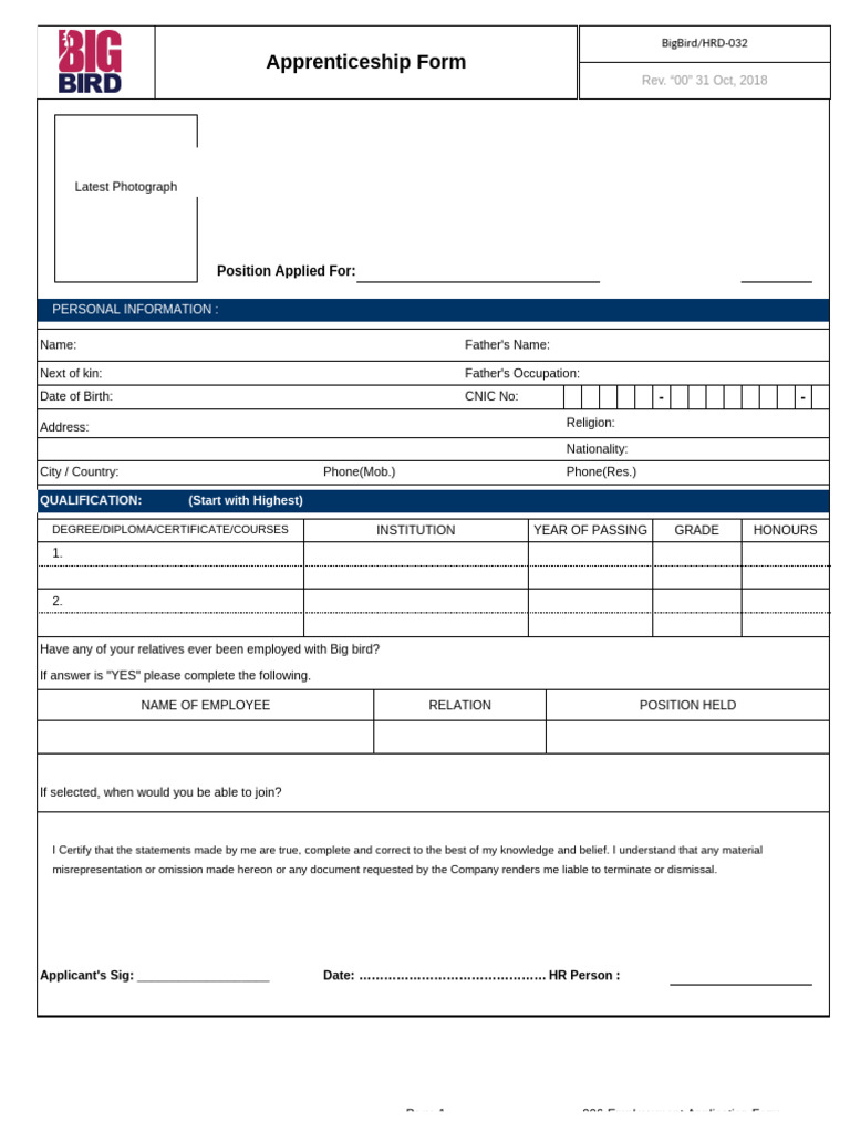 032 Apprenticeshi Application Form | PDF