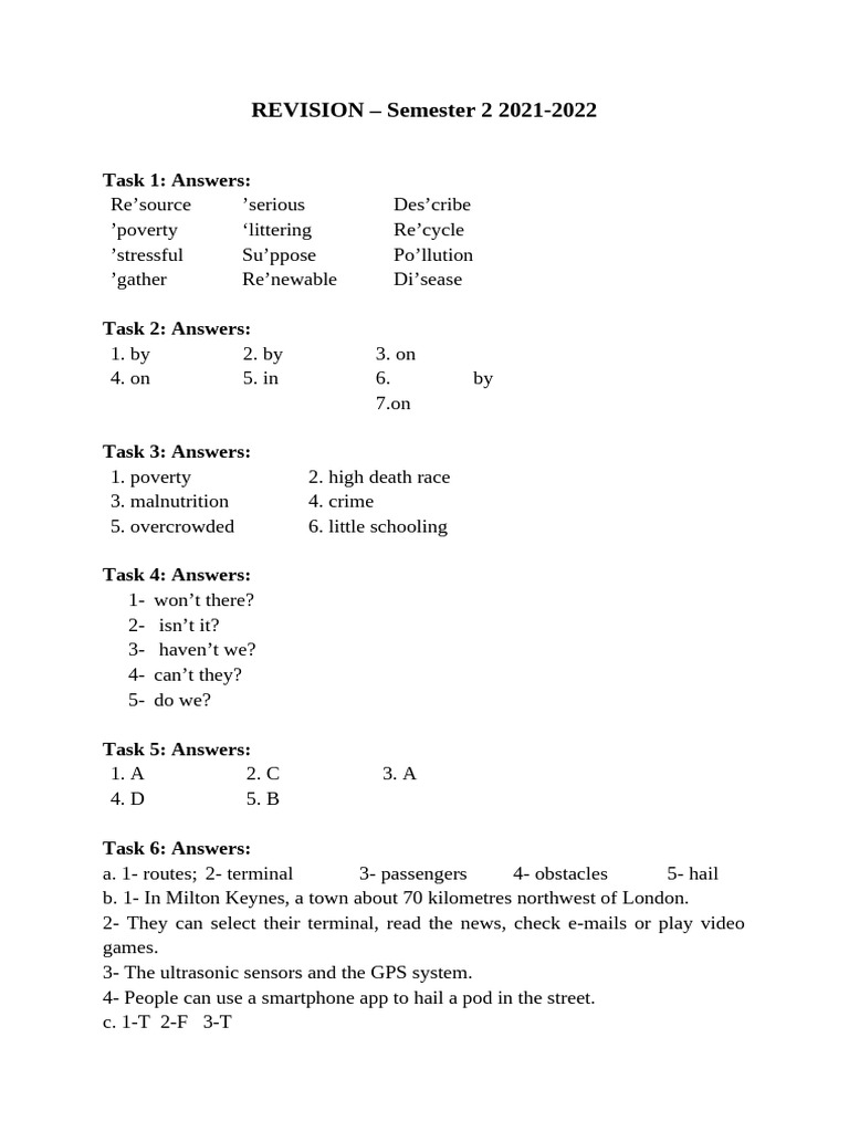Semester 2 2021-2022 Revision Guide | PDF