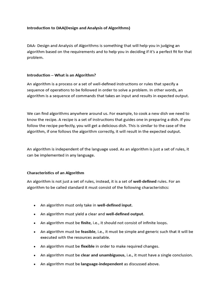 Introduction To DAA (Design and Analysis of Algorithms) | PDF | Algorithms | Parameter (Computer ...