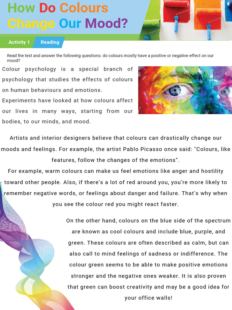 How Colours Influence Our Mood | PDF | English As A Second Or Foreign ...