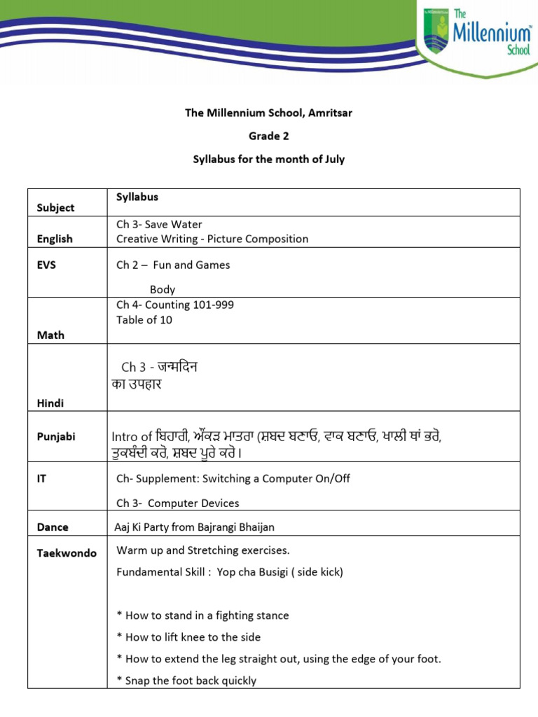 Academic and Activity Planner - Grade 2 (July 25-26) | PDF