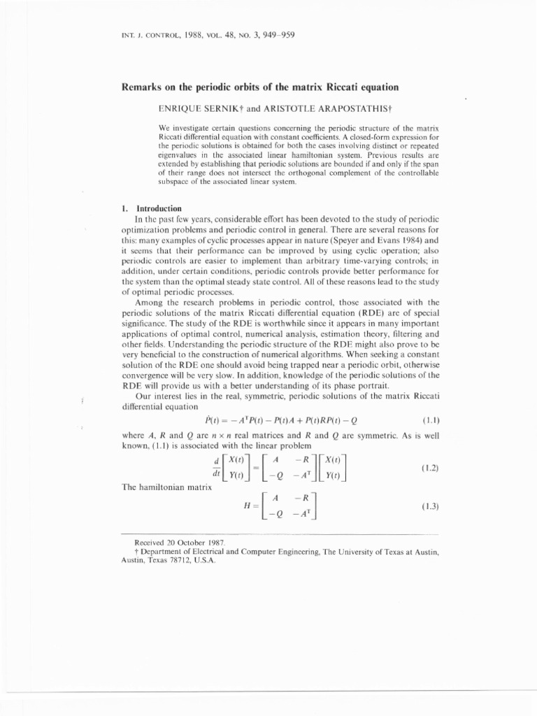 Riccati Equation | PDF | Eigenvalues And Eigenvectors | Matrix ...