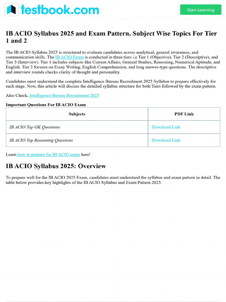 IB ACIO Syllabus 2025 and Exam Pattern, Subject Wise Topics For Tier 1 ...