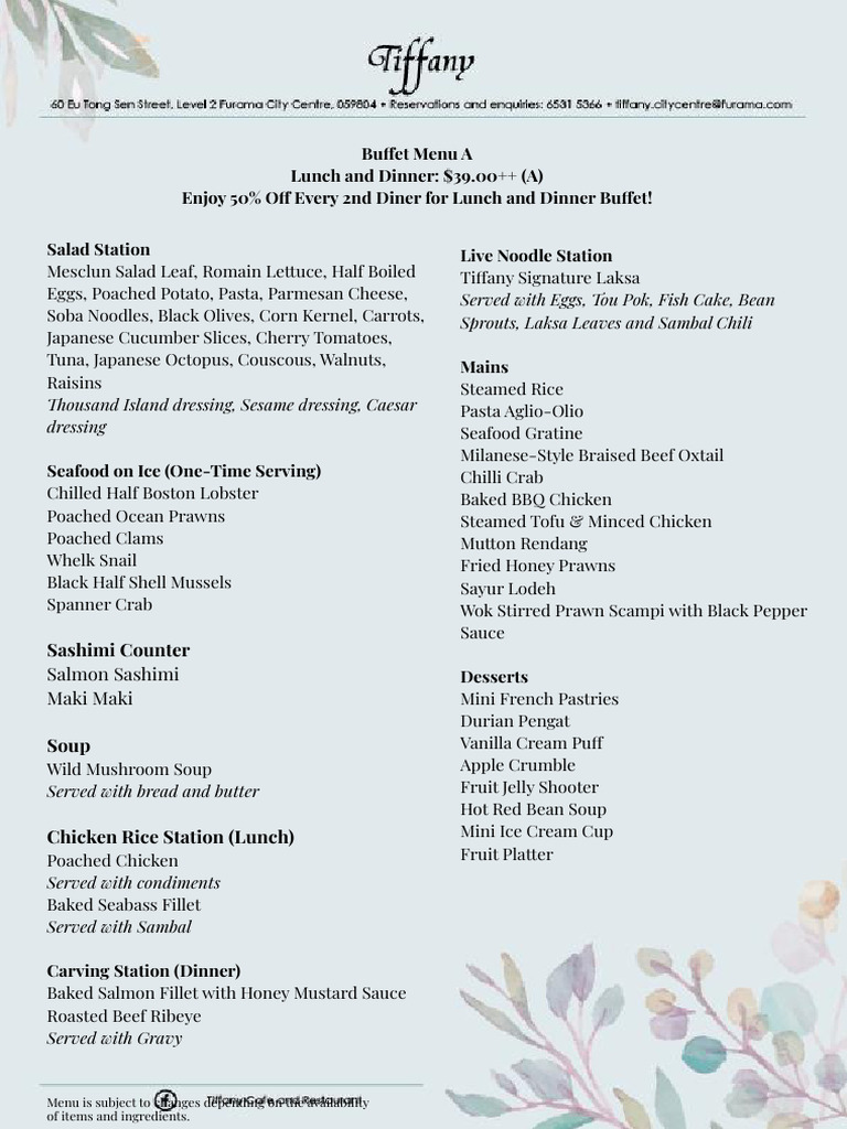 Tiffany Buffet Menu Overview | PDF | Japanese Cuisine | Salad