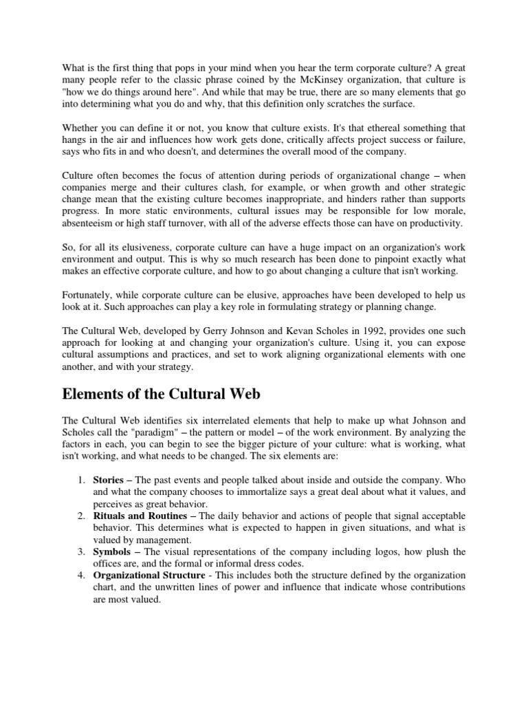 Culture Web | PDF | Organizational Culture | Strategic Management