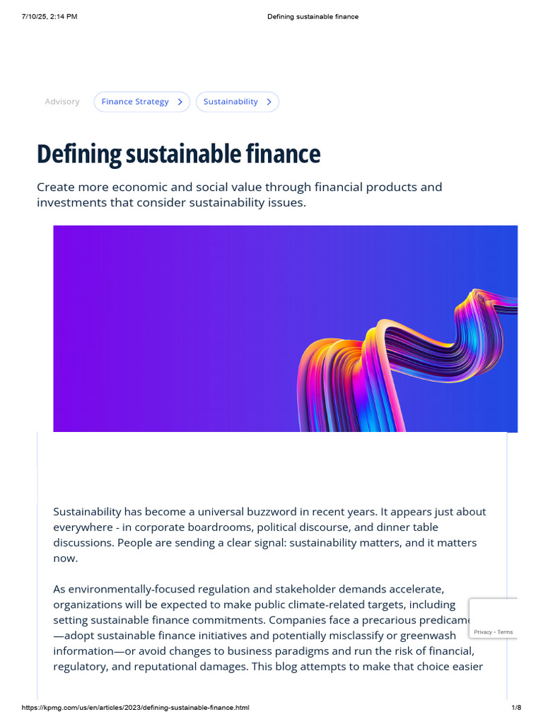 Defining Sustainable Finance KPMG Report | PDF | Sustainability ...