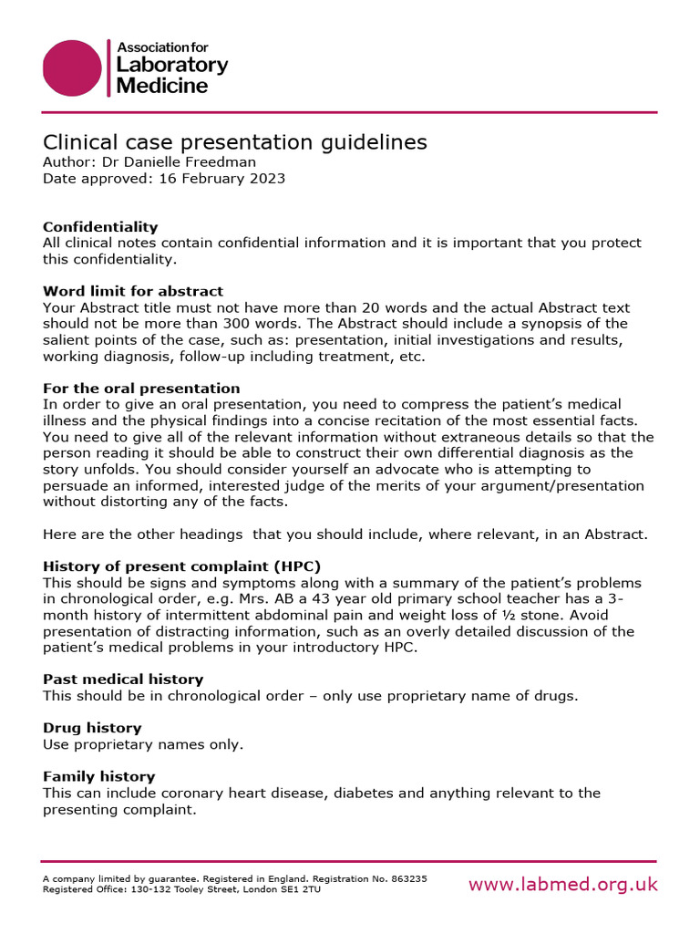 Clinical Case Presentation Guidelines LabMedUK | PDF | Medical ...